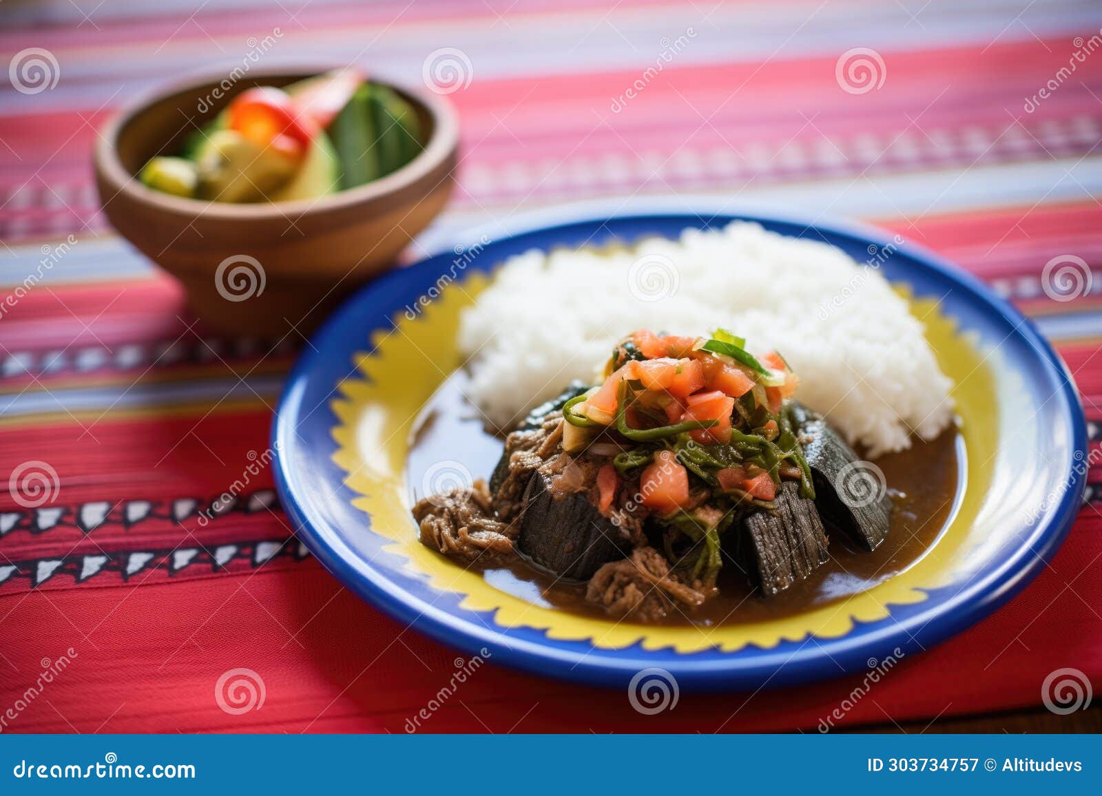 Mole Poblano with Rice Side Dish on Plate Stock Image - Image of entree ...