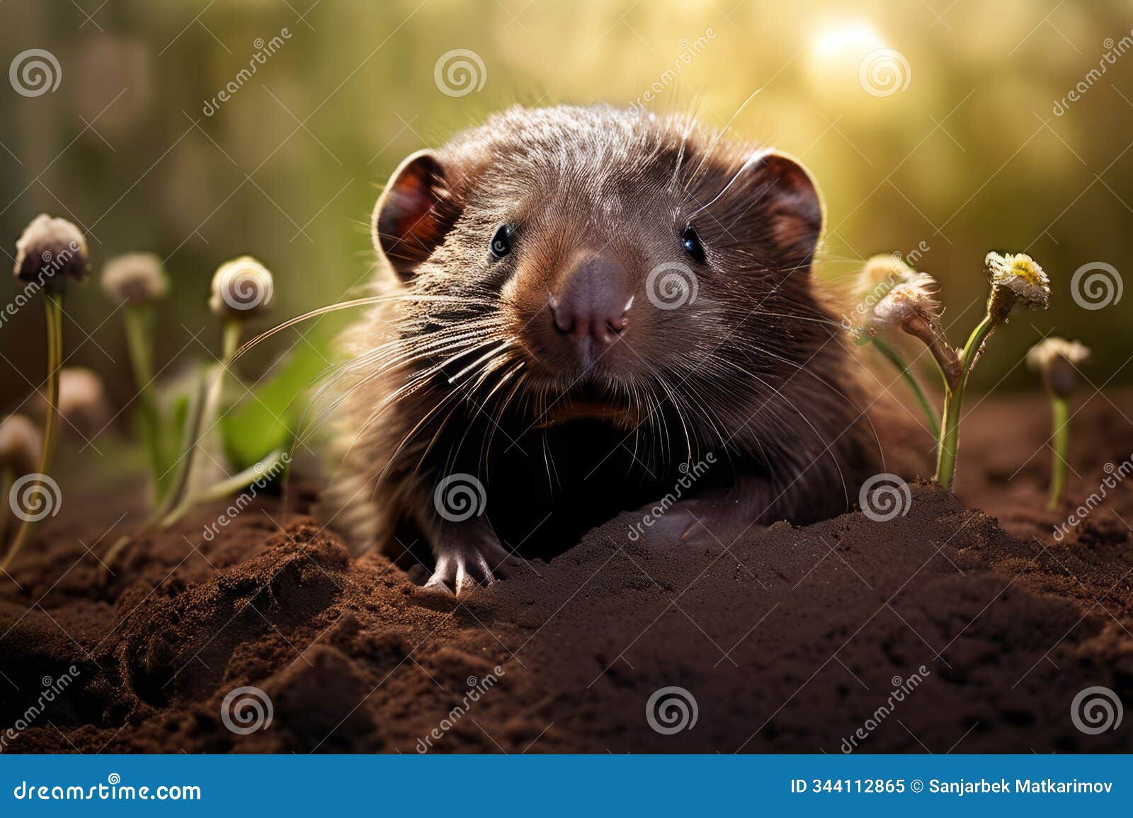 Mole Poking Head Out of Dirt Mound Whiskers Twitching Stock ...