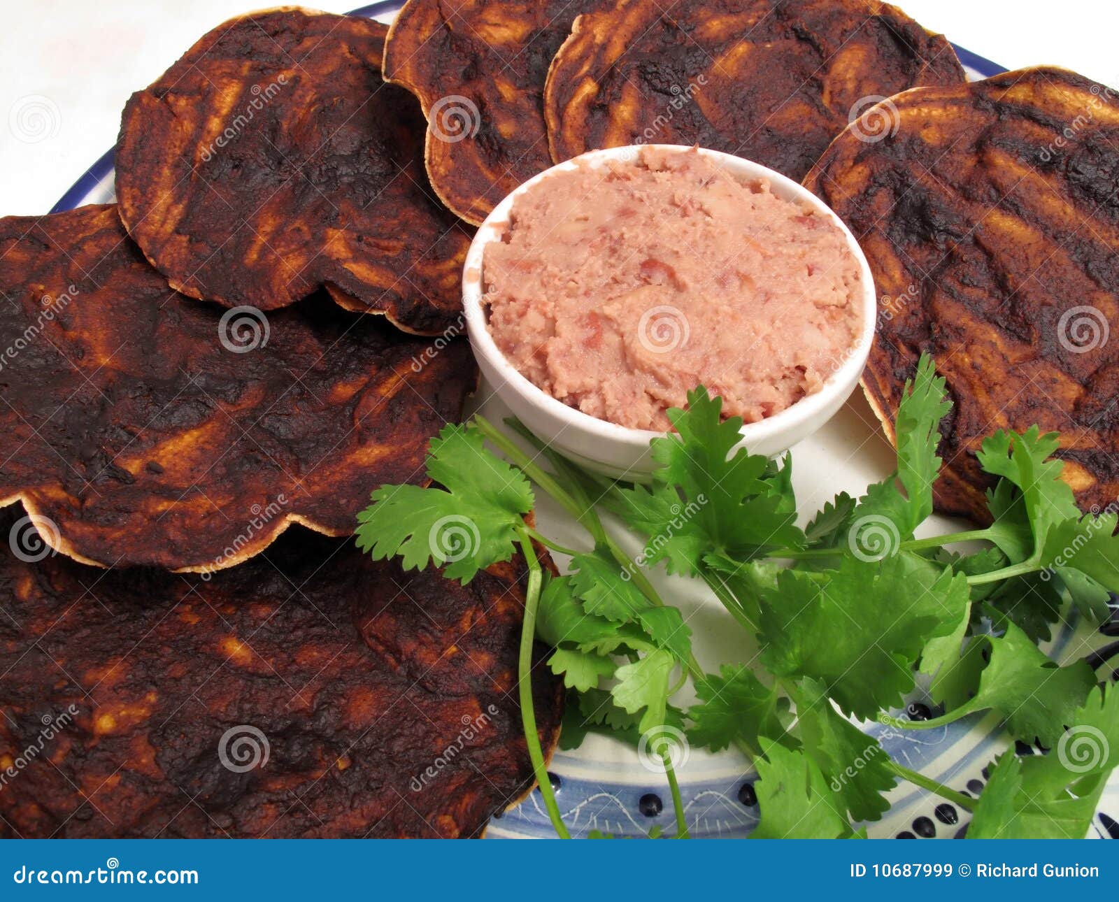 Mole Tortilla Chips and Refried Bean Dip Stock Image - Image of ...