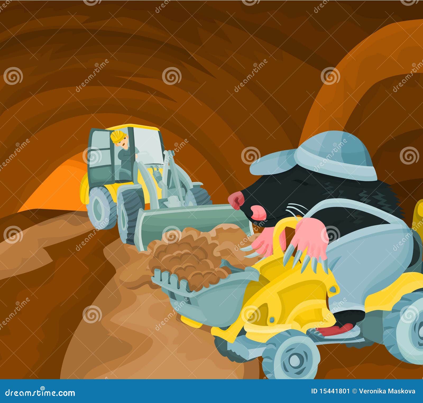 Mole Builder Is Digging A Tunnel With Jackhammer Cartoon Vector ...