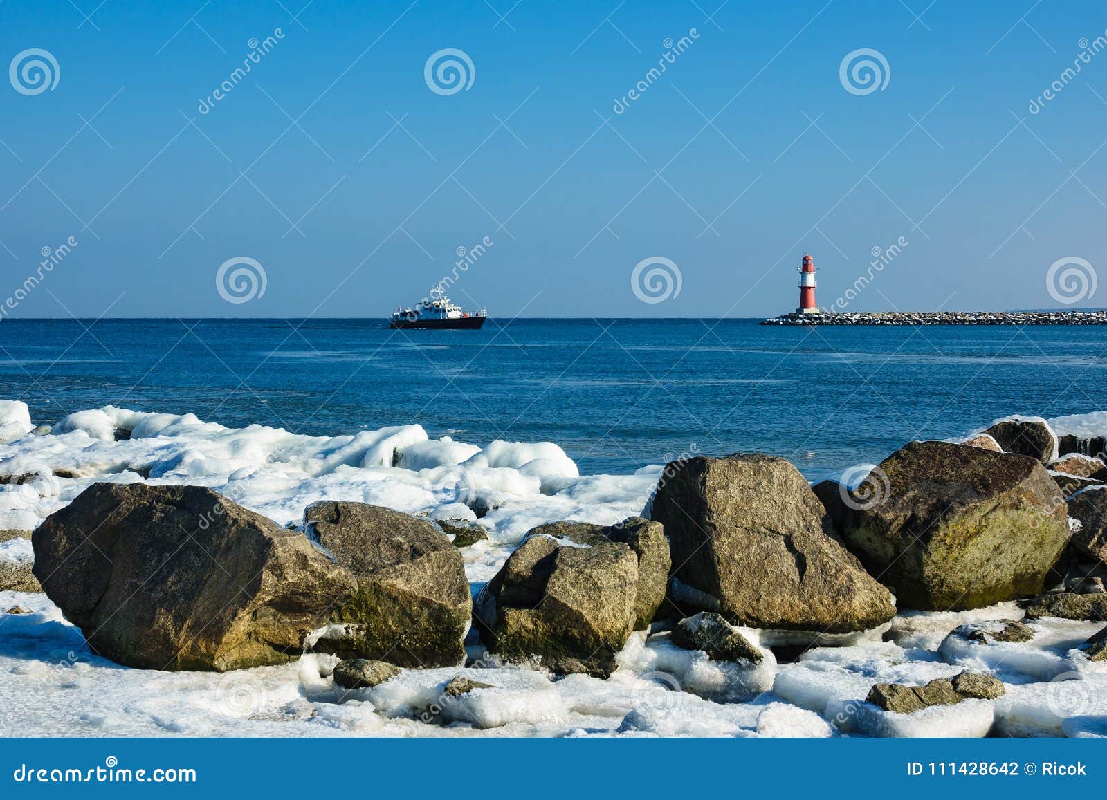Mole in Winter Time in Warnemuende, Germany Stock Photo - Image of boat ...