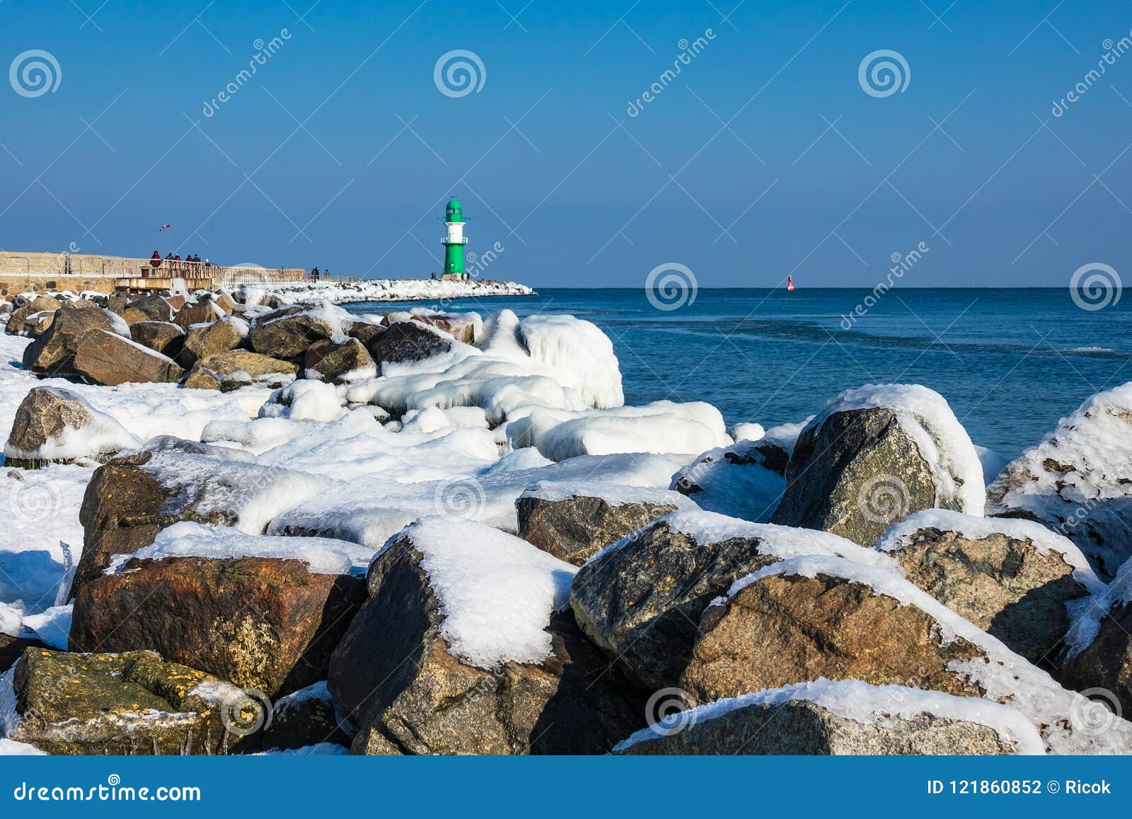 Mole in Winter Time in Warnemuende, Germany Stock Photo - Image of ...