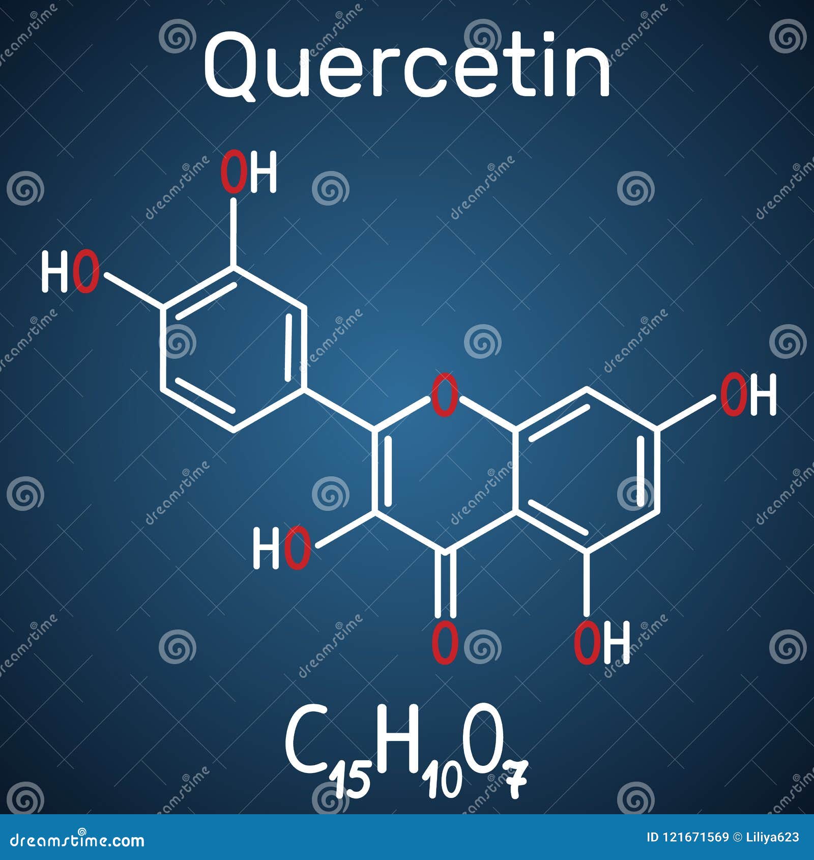 Molecola Del Flavonoide Della Quercetina Formula Chimica Strutturale E ...