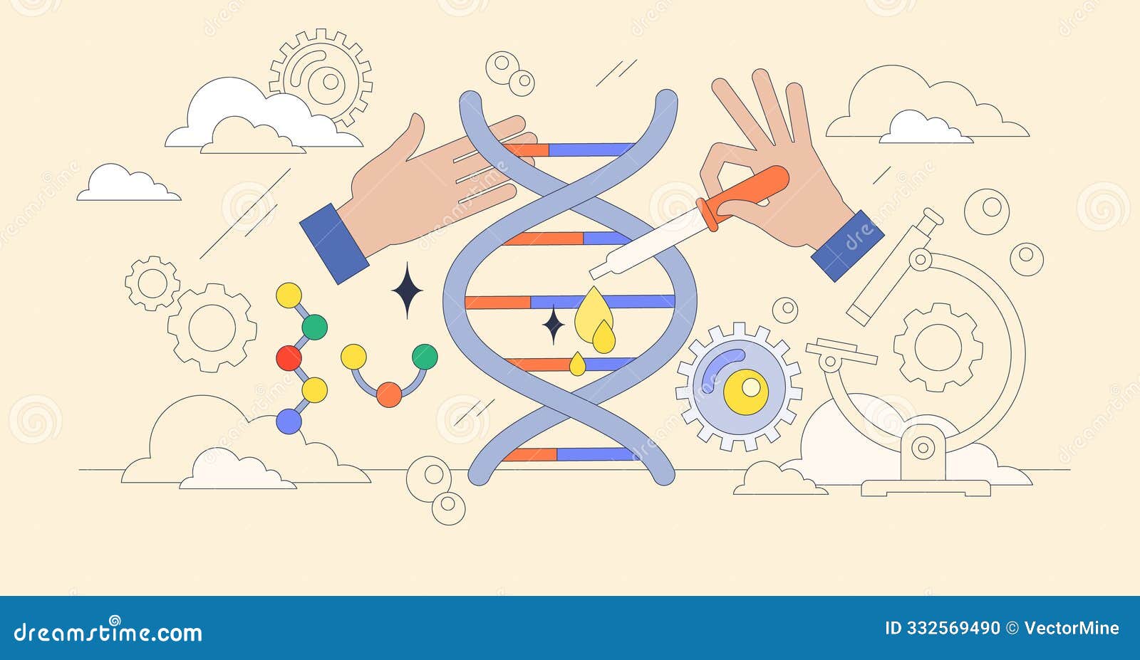 Molecular Biology As DNA Biotechnology Research Science Outline Hands ...