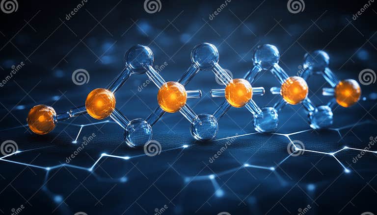 Molecular Chain Abstract Background with Orange and Blue Bokeh Lights ...