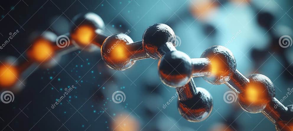 Molecular Chain, 3D Render. Abstract Nanotech Background with Molecule ...