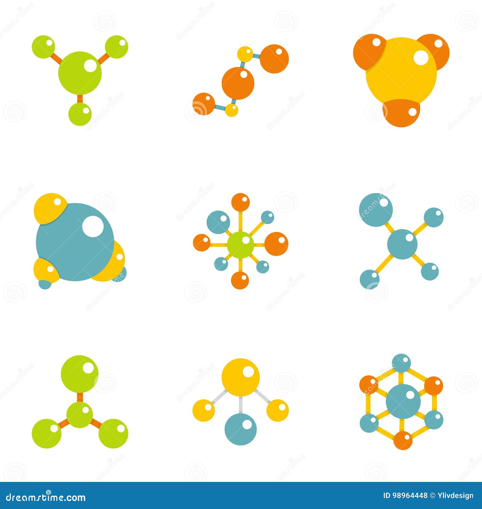 Molecular Connection Icons Set, Flat Style Stock Vector - Illustration ...