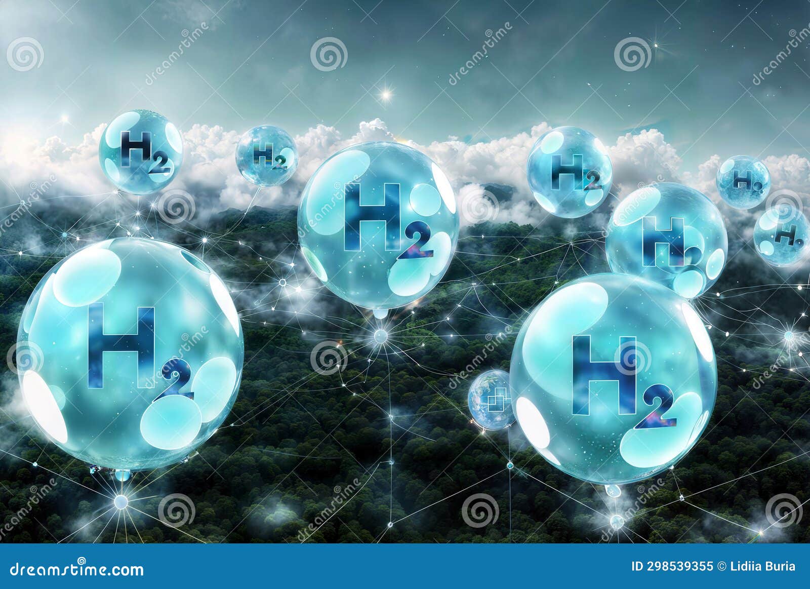 Hydrogen Molecules - 3D Rendering, Generative Ai Stock Illustration ...