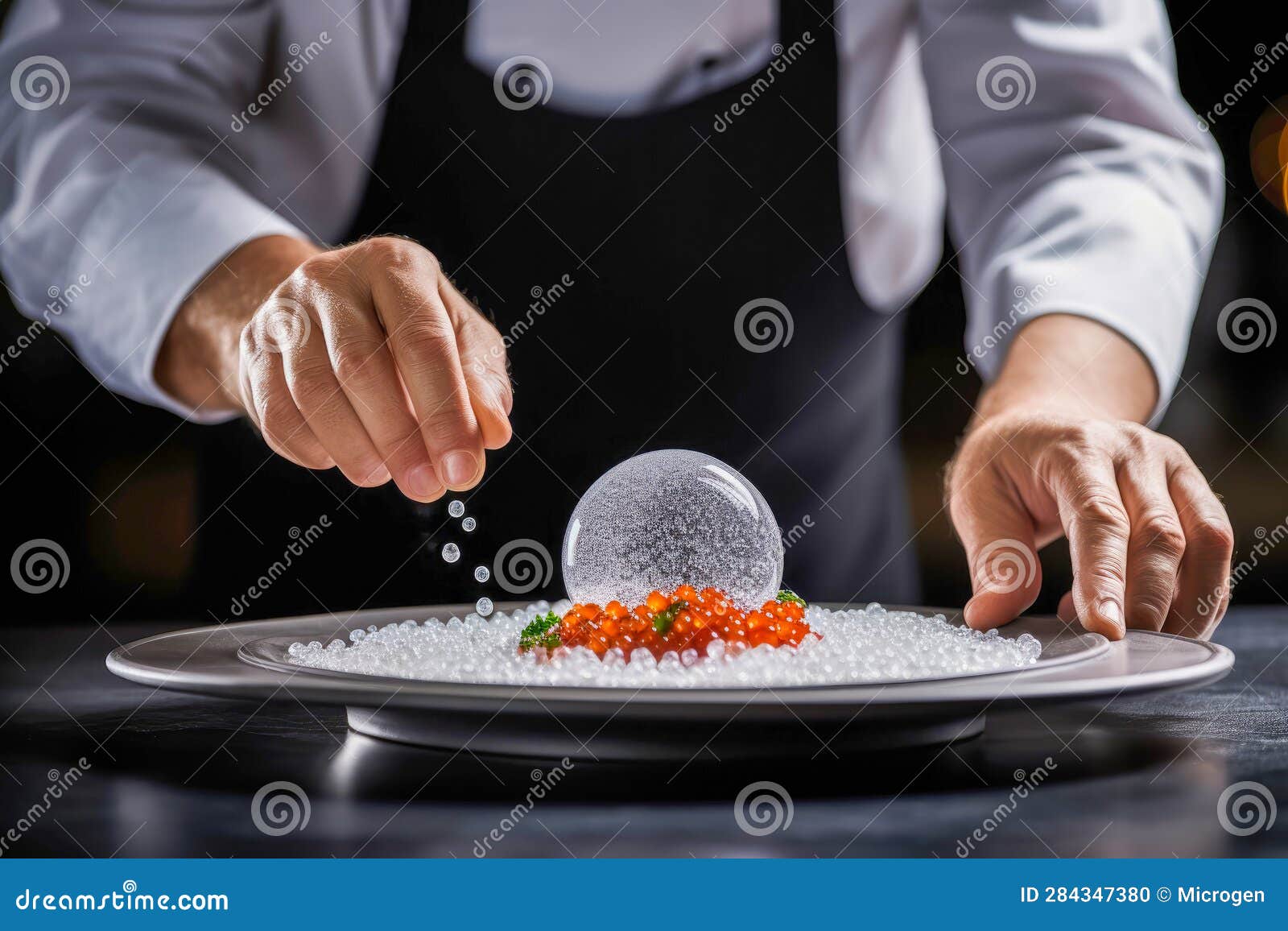 Molecular Gastronomy: a Close-up Shot of a Chefs Hands Preparing a ...