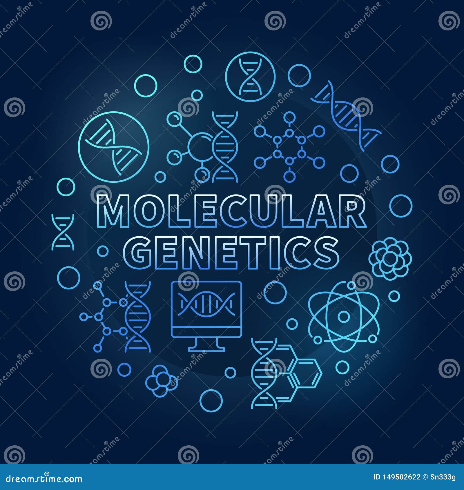 Molecular Genetics Vector Blue Circular Outline Illustration Stock ...