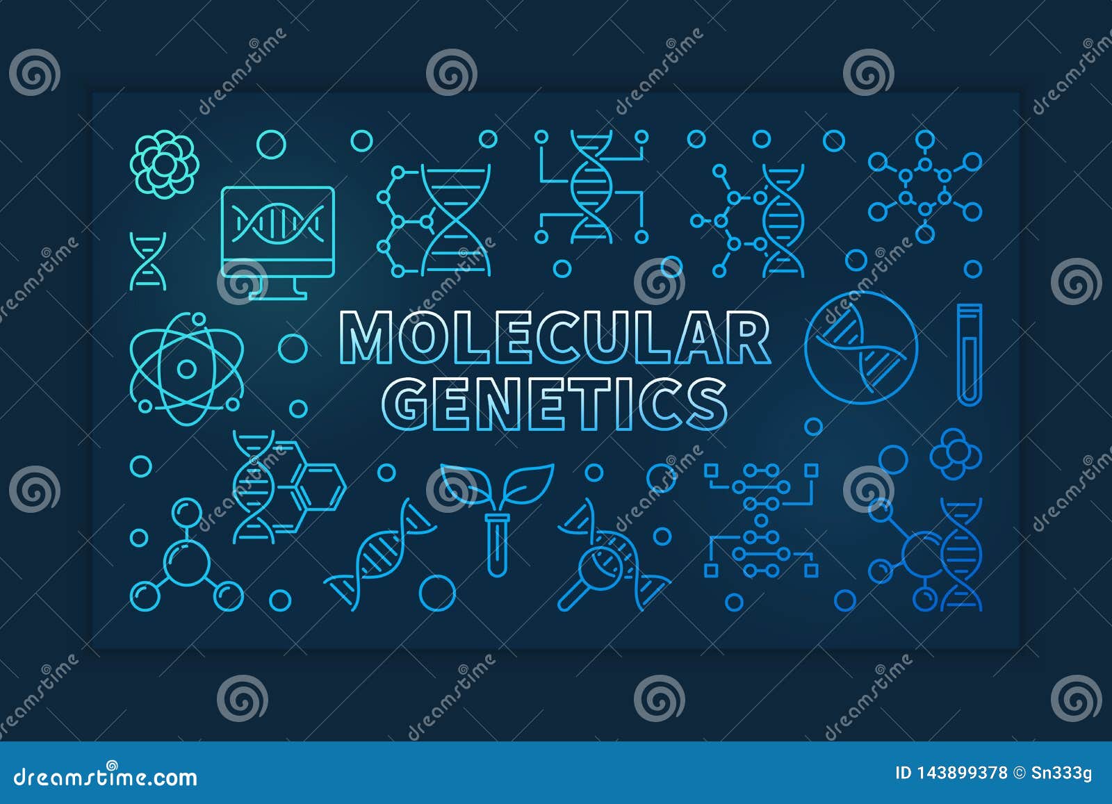 Molecular Genetics Vector Blue Linear Horizontal Illustration Stock ...