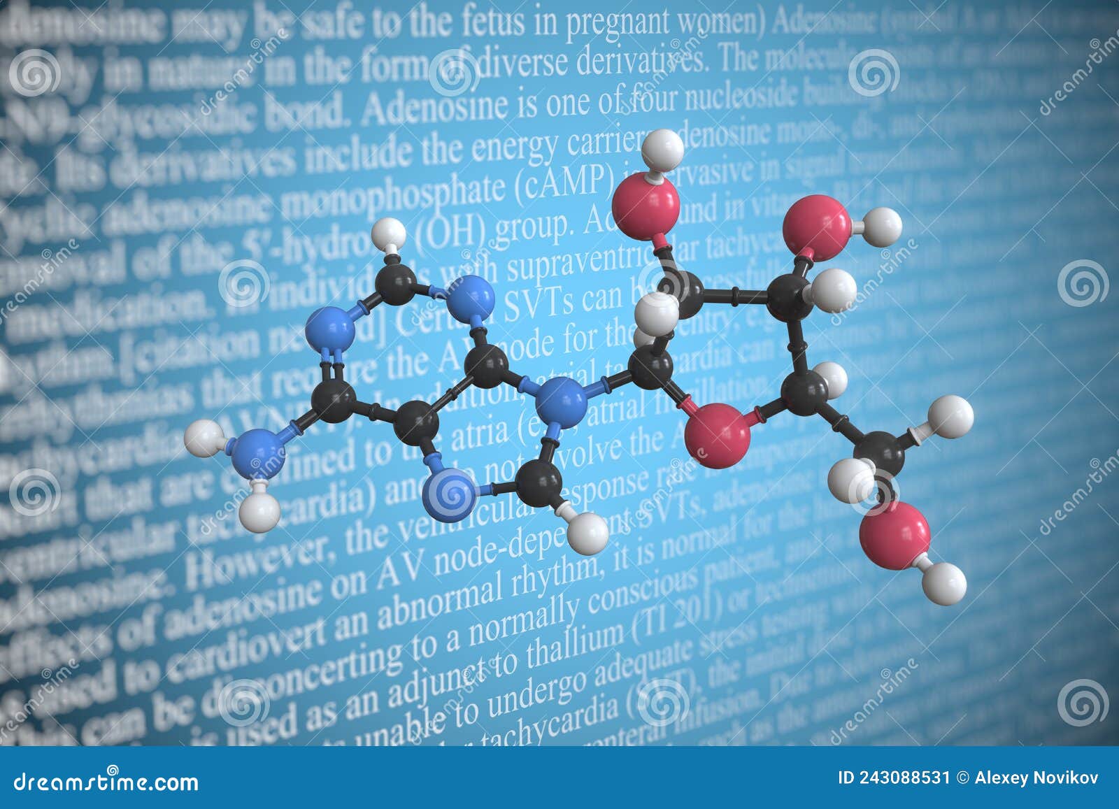 Molecular Model of Adenosine, 3D Rendering Stock Illustration ...