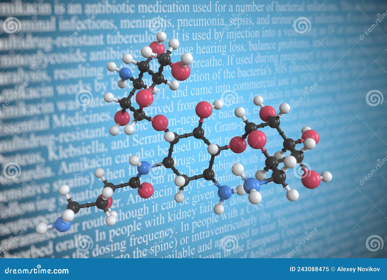 Molecular Model of Amikacin, 3D Rendering Stock Illustration ...
