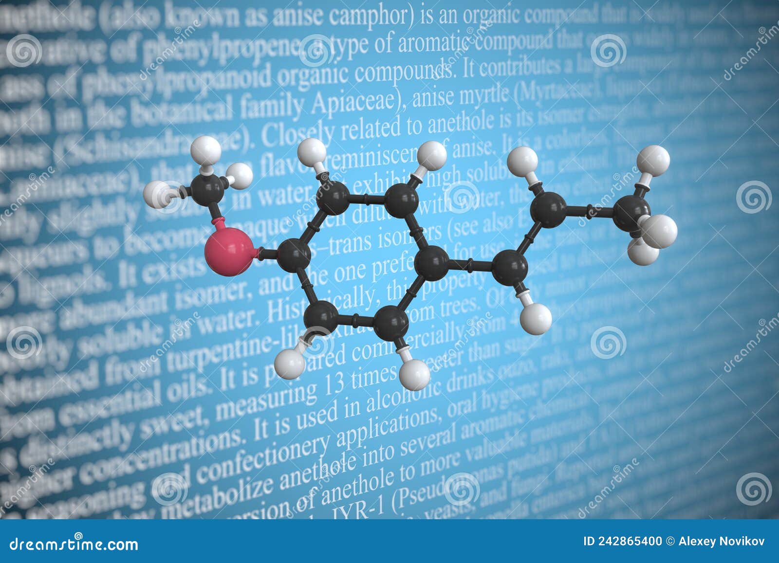 Molecular Model of Anethole, 3D Rendering Stock Illustration ...