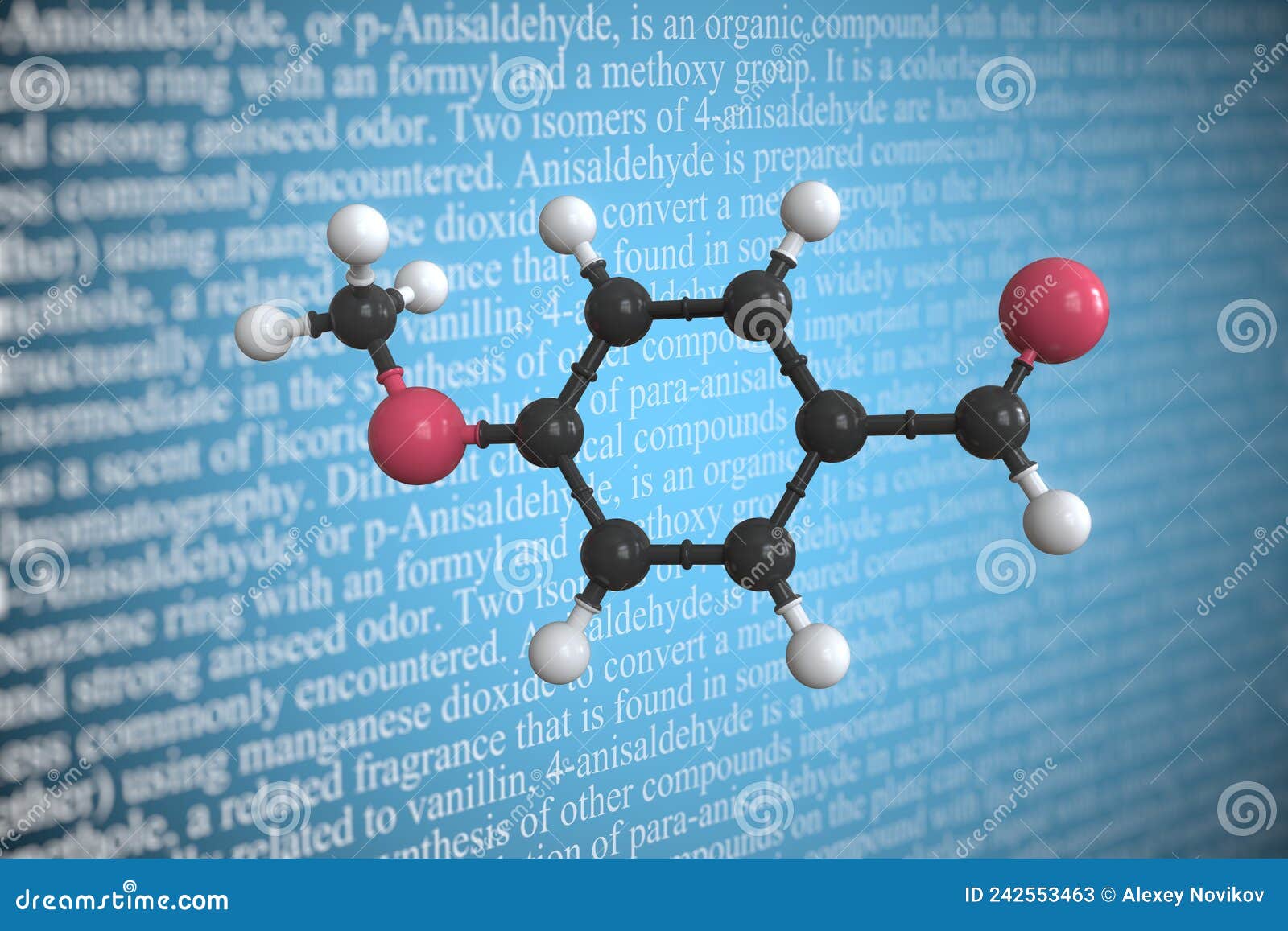 Molecular Model of Anisaldehyde, 3D Rendering Stock Illustration ...