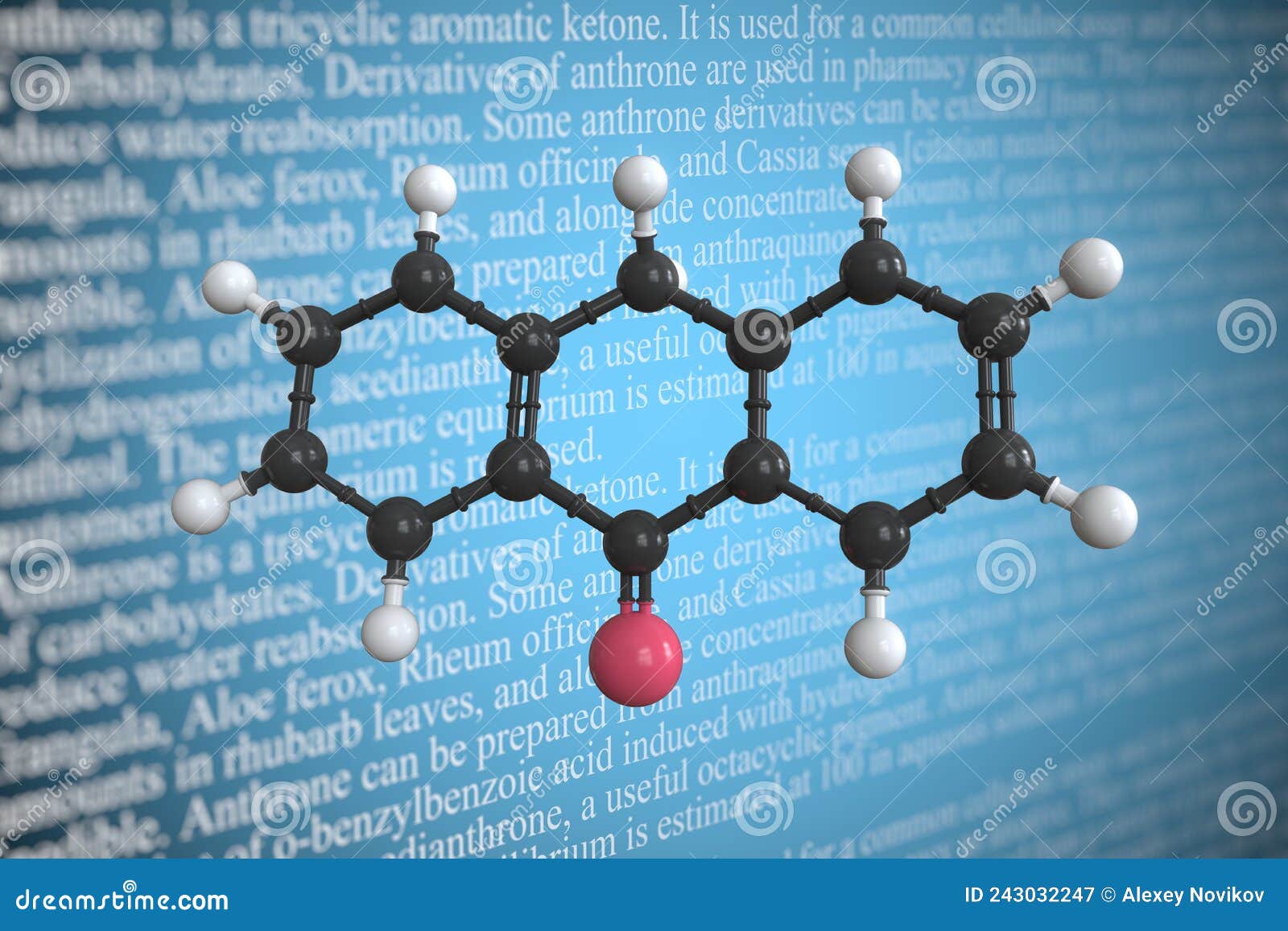 Molecular Model of Anthrone, 3D Rendering Stock Illustration ...