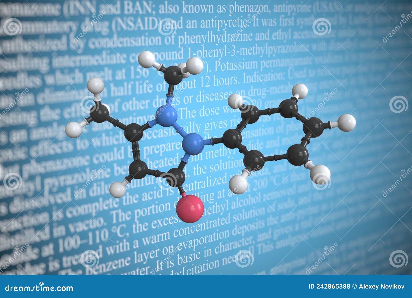 Molecular Model of Antipyrine, 3D Rendering Stock Illustration ...