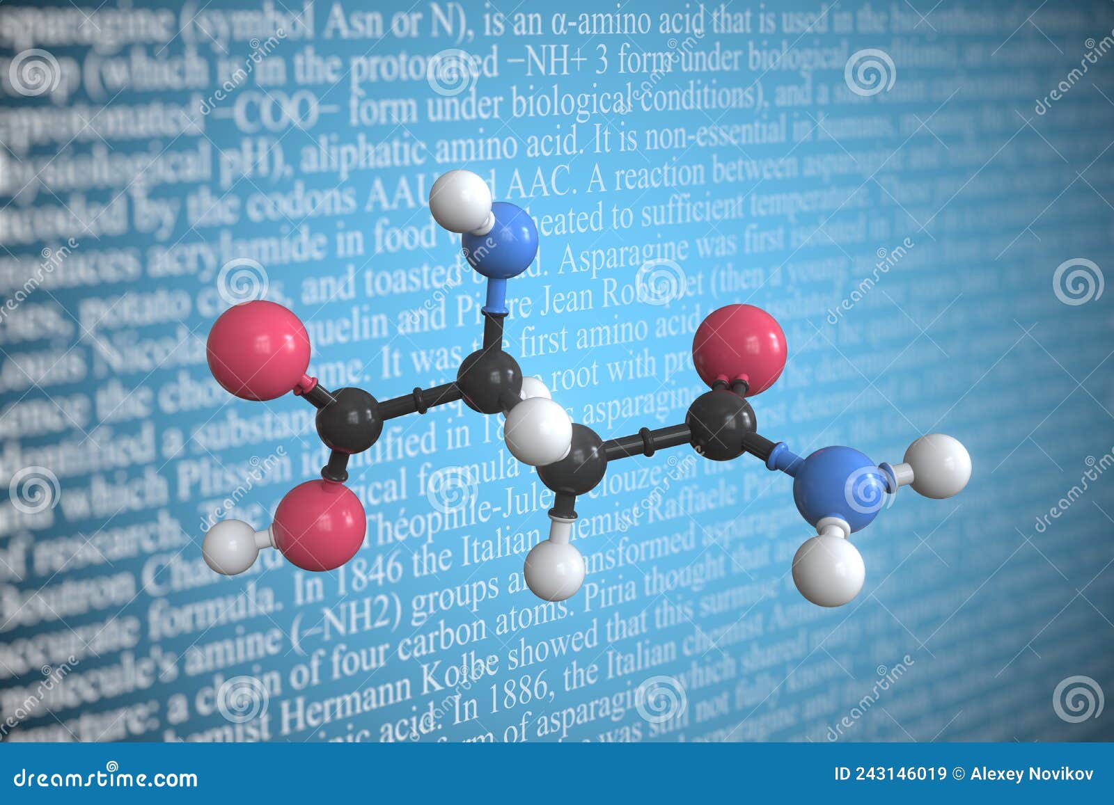 Molecular Model of Asparagine, 3D Rendering Stock Illustration ...