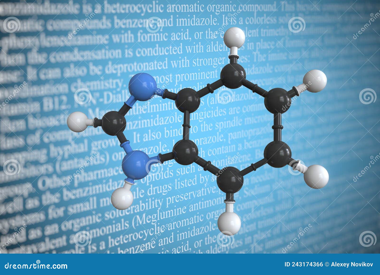 Molecular Model of Benzimidazole, 3D Rendering Stock Illustration ...