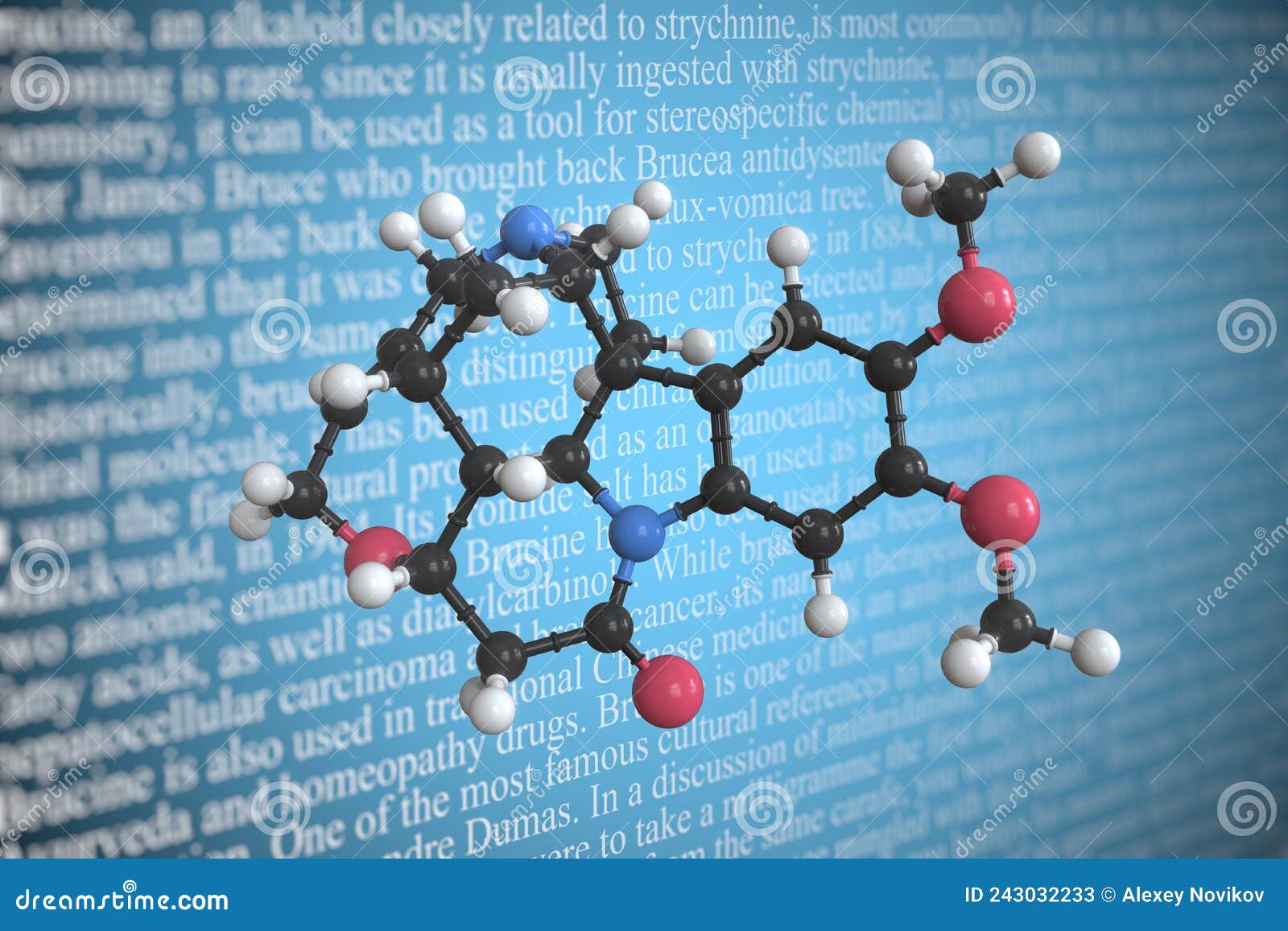 Molecular Model of Brucine, 3D Rendering Stock Illustration ...