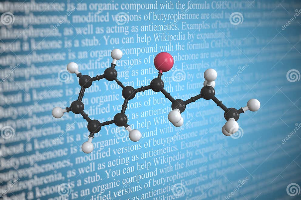 Molecular Model of Butyrophenone, 3D Rendering Stock Illustration ...
