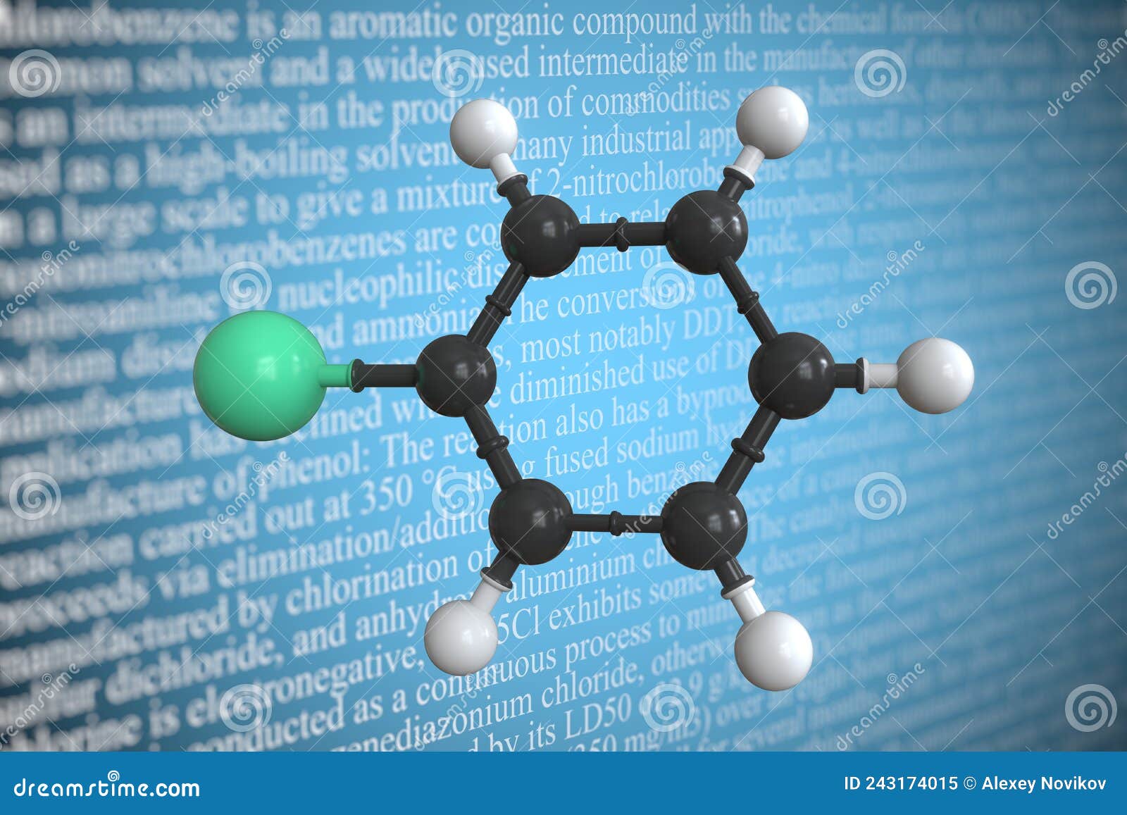 Molecular Model of Chlorobenzene, 3D Rendering Stock Illustration ...