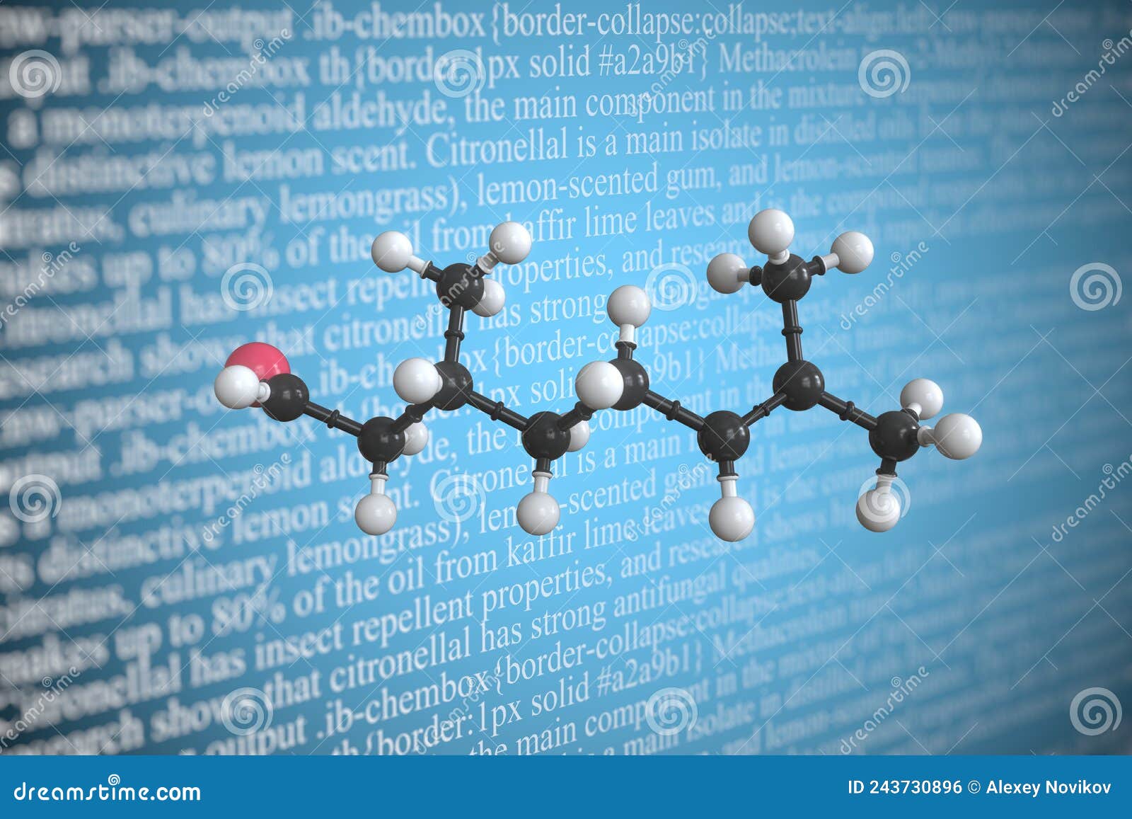 Molecular Model of Citronellal, 3D Rendering Stock Illustration ...