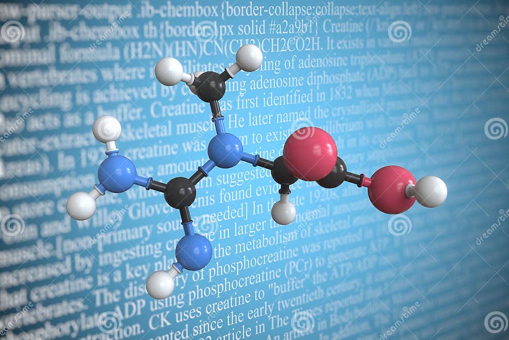 Molecular Model of Creatine, 3D Rendering Stock Illustration ...