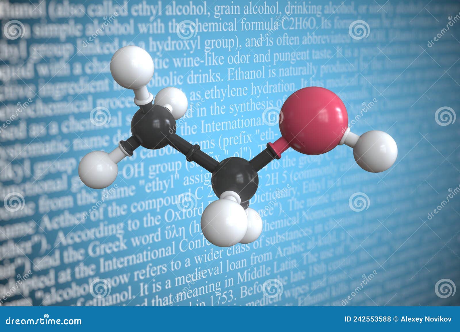 Molecular Model of Ethanol, 3D Rendering Stock Illustration ...