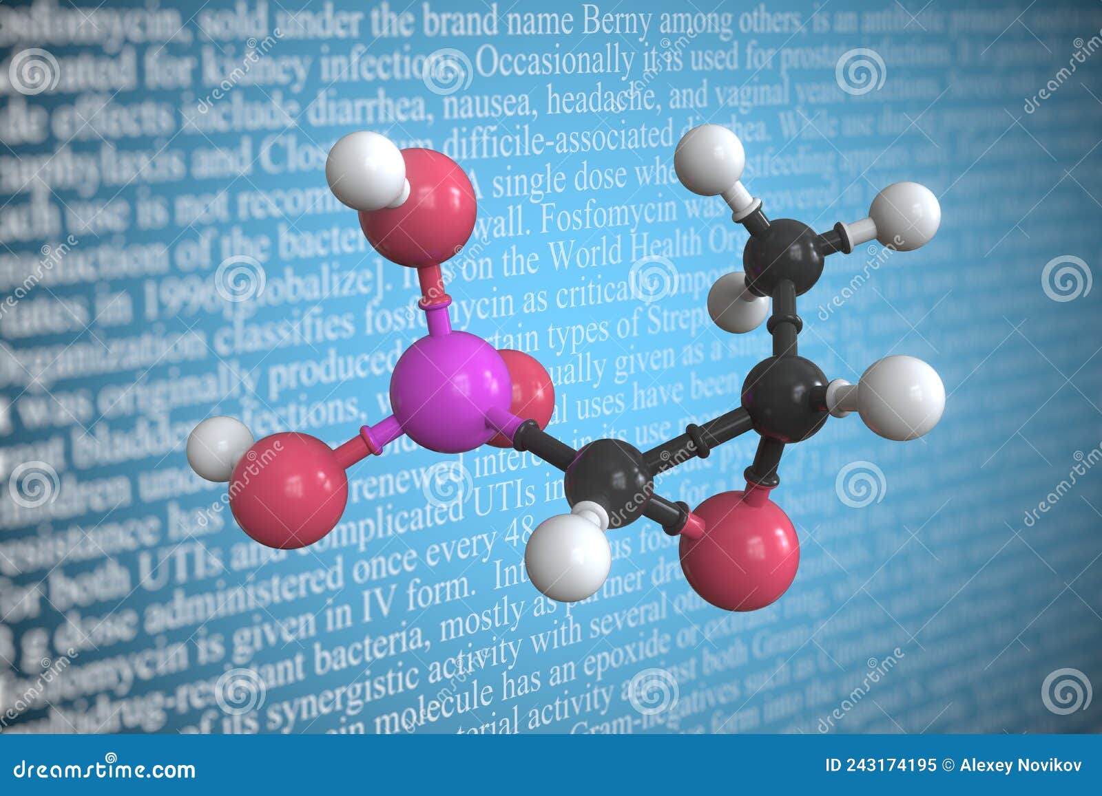 Molecular Model of Fosfomycin, 3D Rendering Stock Illustration ...