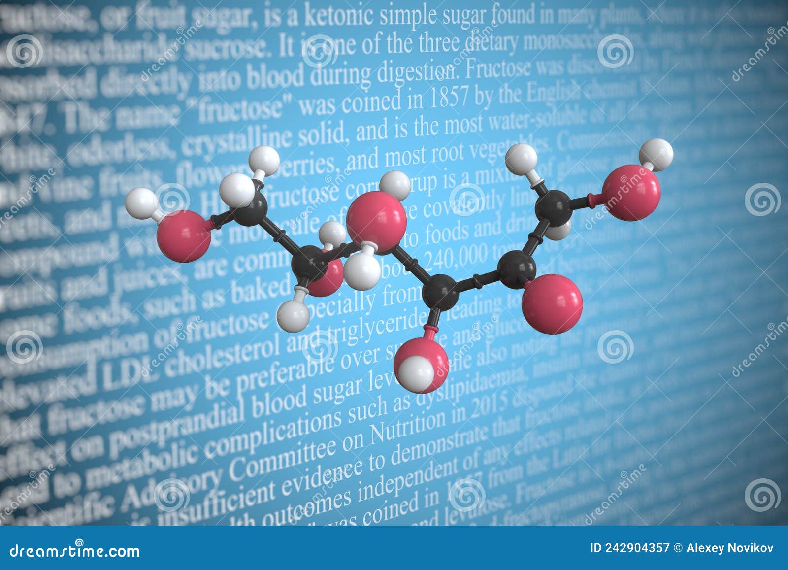 Molecular Model of Fructose, 3D Rendering Stock Illustration ...