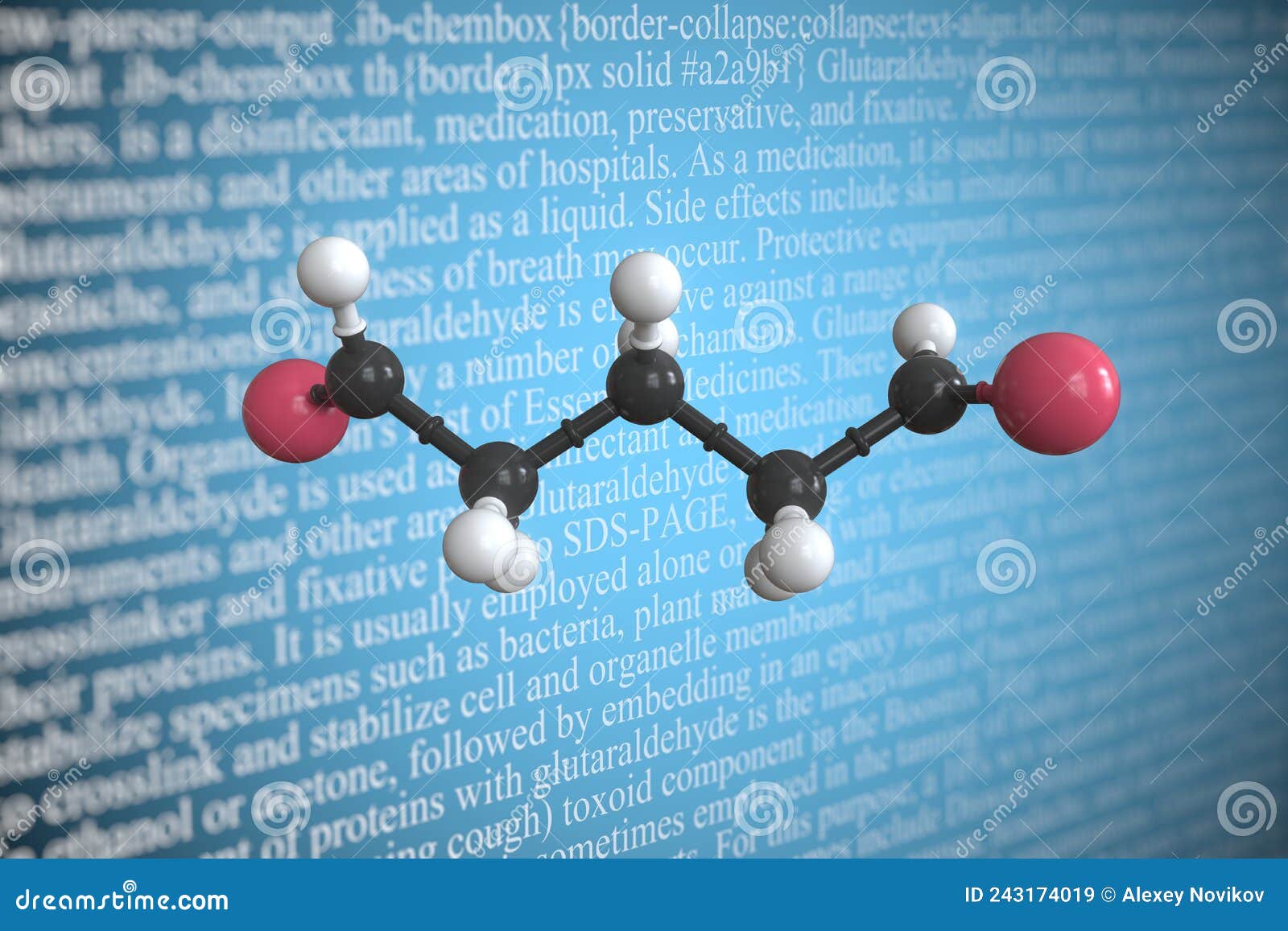 Glutaraldehyde Molecular Structure, 3d Model Molecule, Crosslinking ...