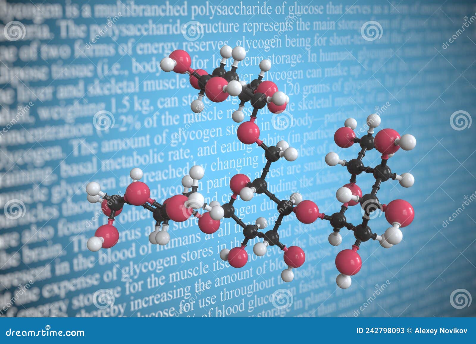 Molecular Model of Glycogen, 3D Rendering Stock Illustration ...