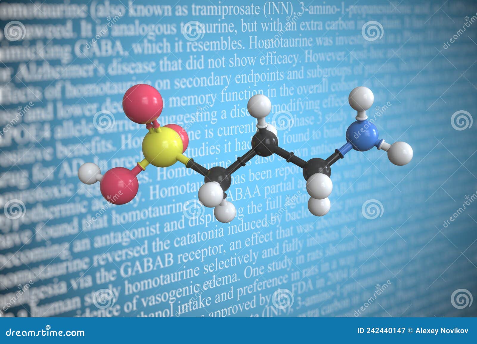 Molecular Model of Homotaurine, 3D Rendering Stock Illustration ...