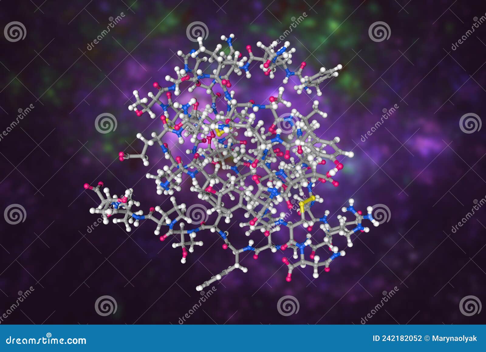 Molecular Model Of Human Insulin. Atoms Are Shown As Spheres With ...