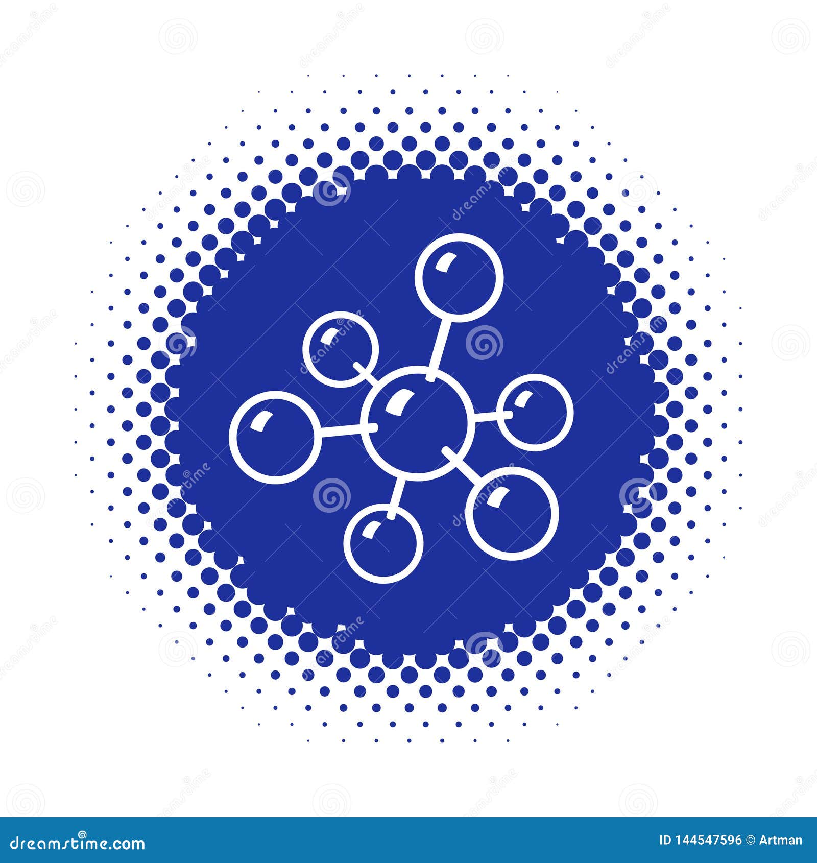 Molecular Model Icon on Halftone Round Shape Stock Vector ...