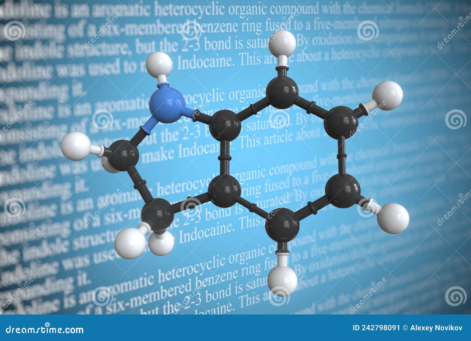 Molecular Model of Indoline, 3D Rendering Stock Illustration ...