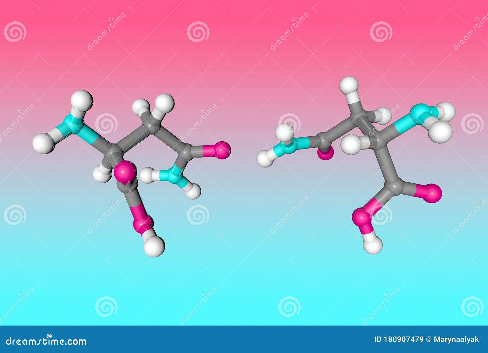 Molecular Model of L-asparagine. Atoms are Represented As Spheres with ...