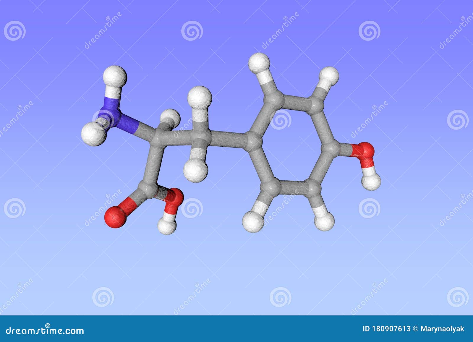 Molecular Model of L-tyrosine. Atoms are Represented As Spheres with ...