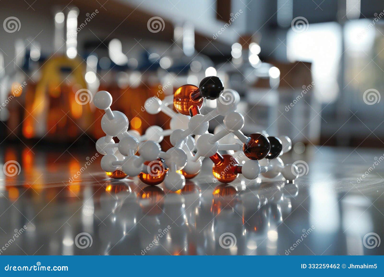 Molecular Model on a Laboratory Table Stock Illustration - Illustration ...