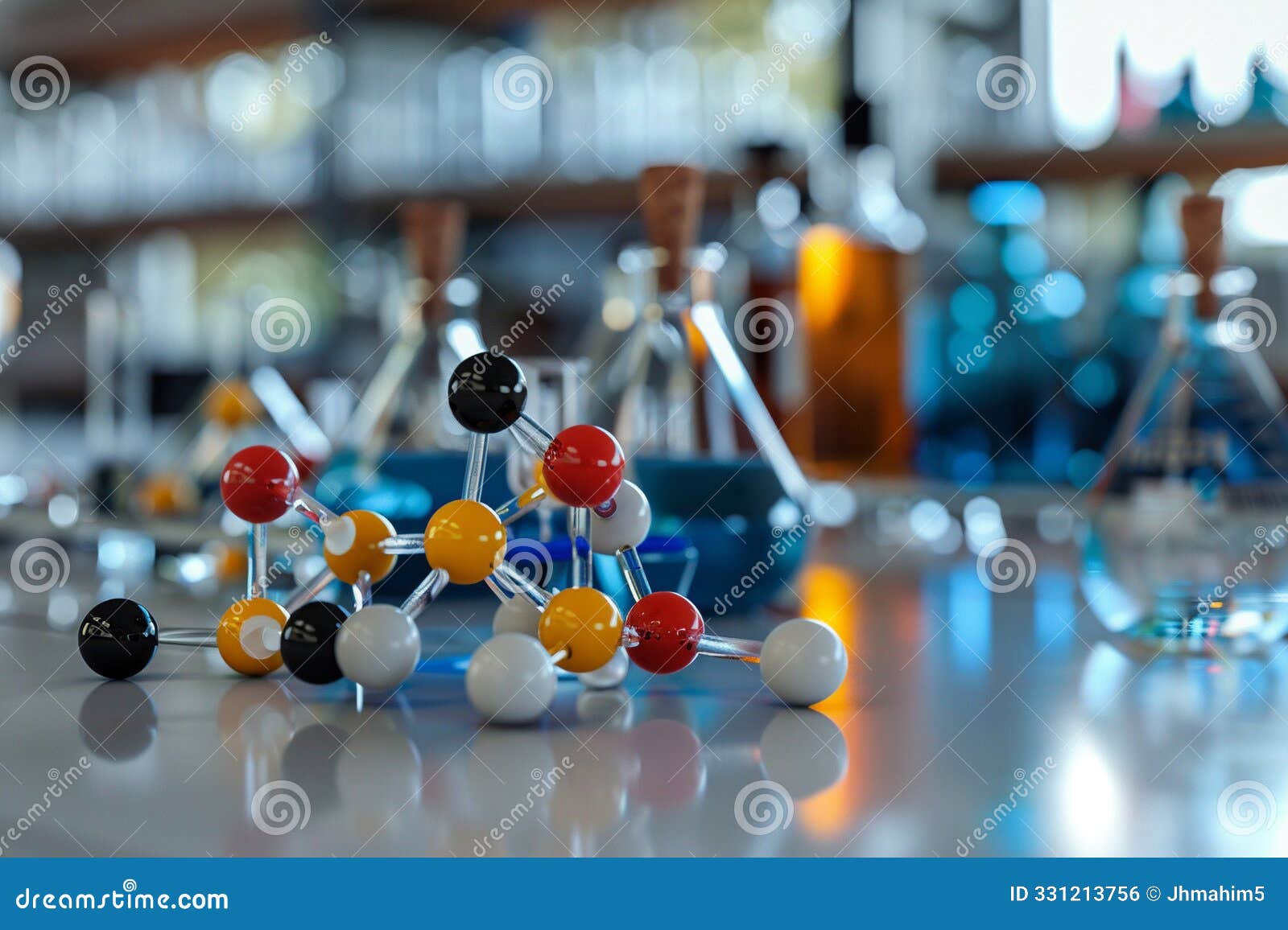 Molecular Model on a Laboratory Table Stock Illustration - Illustration ...
