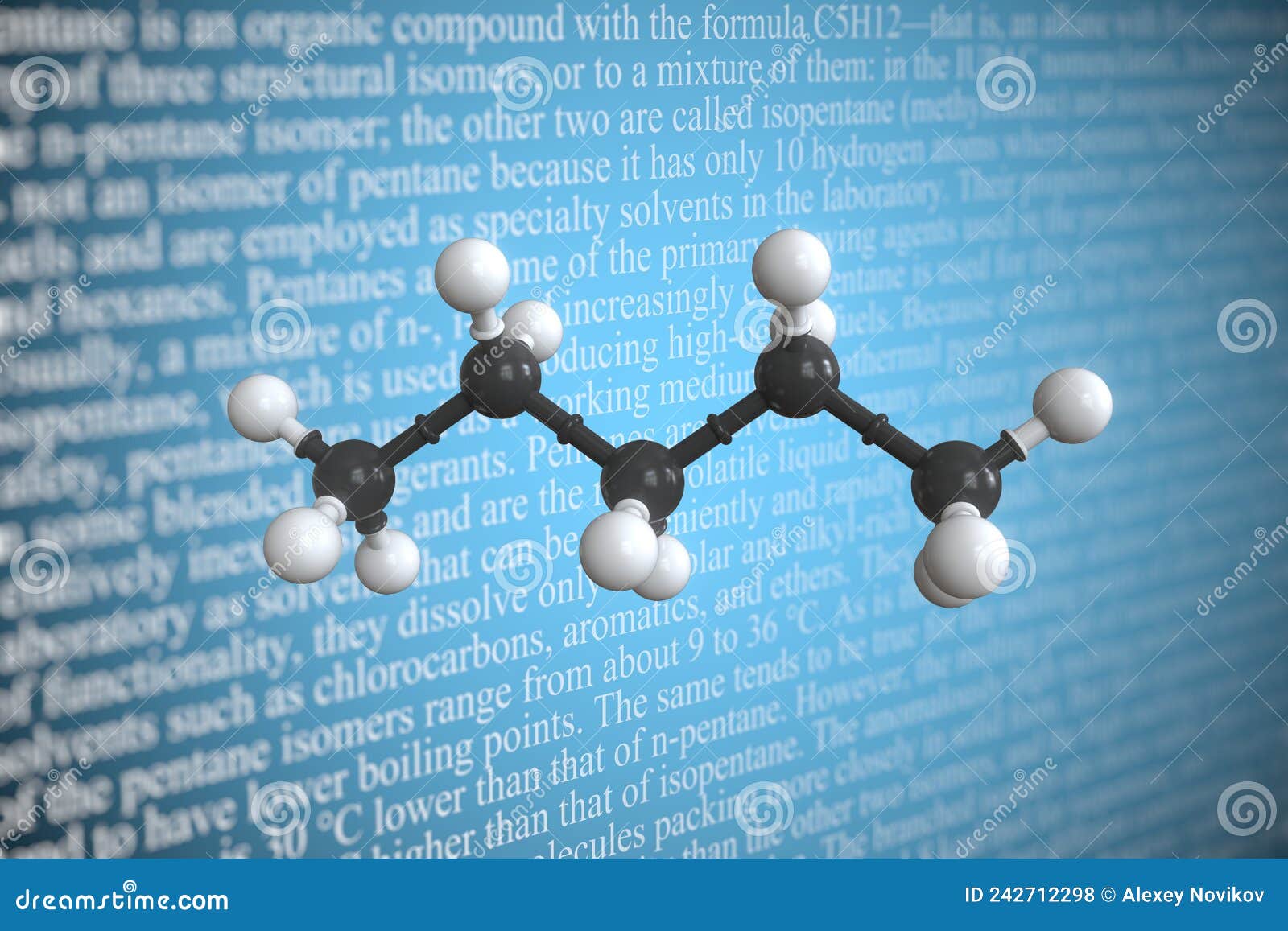Molecular Model of Pentane, 3D Rendering Stock Illustration ...