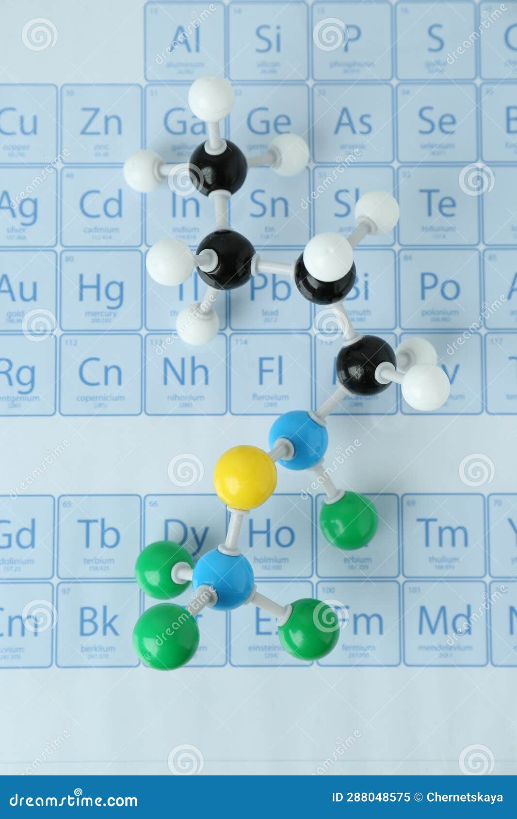 Molecular Model on Periodic Table of Chemical Elements, Top View Stock ...