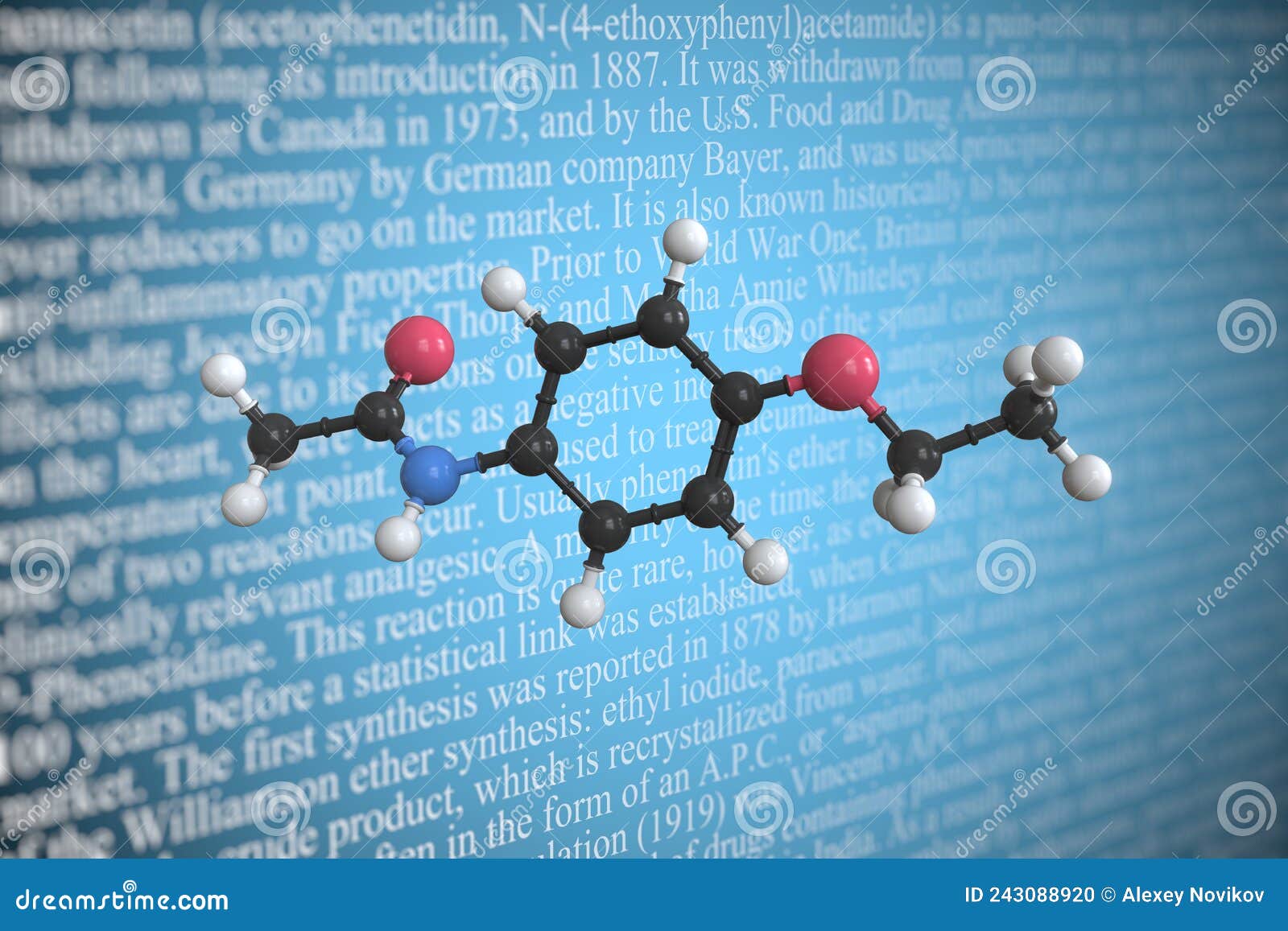 Molecular Model of Phenacetin, 3D Rendering Stock Illustration ...