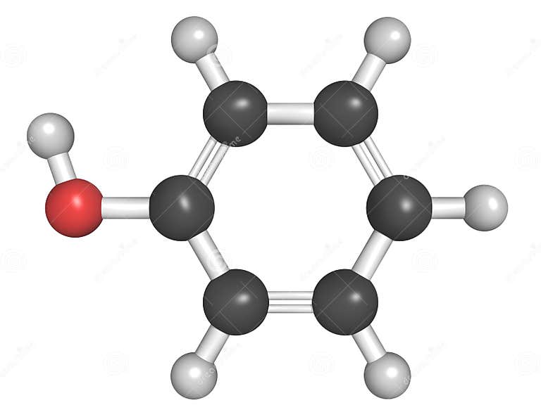 Molecular model of phenol stock illustration. Illustration of chemical ...