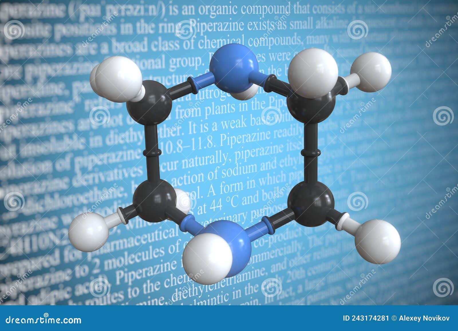 Molecular Model of Piperazine, 3D Rendering Stock Illustration ...