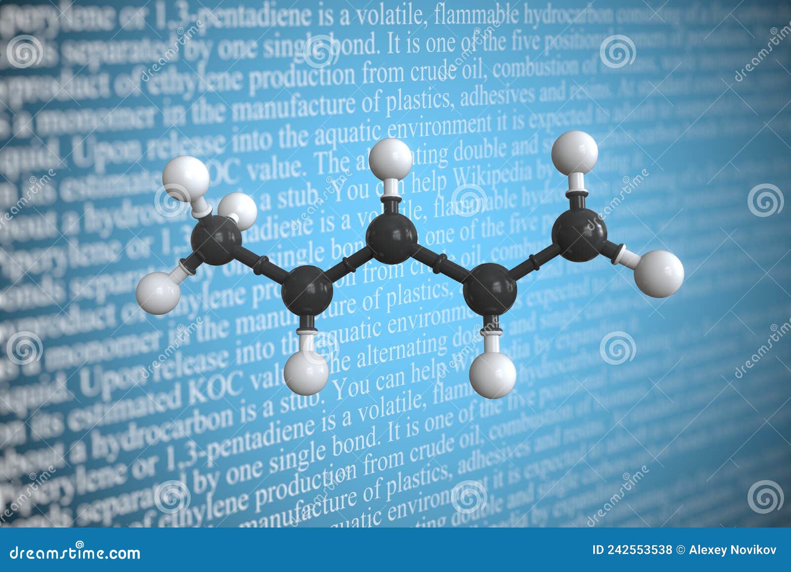 Molecular Model of Piperylene, 3D Rendering Stock Illustration ...