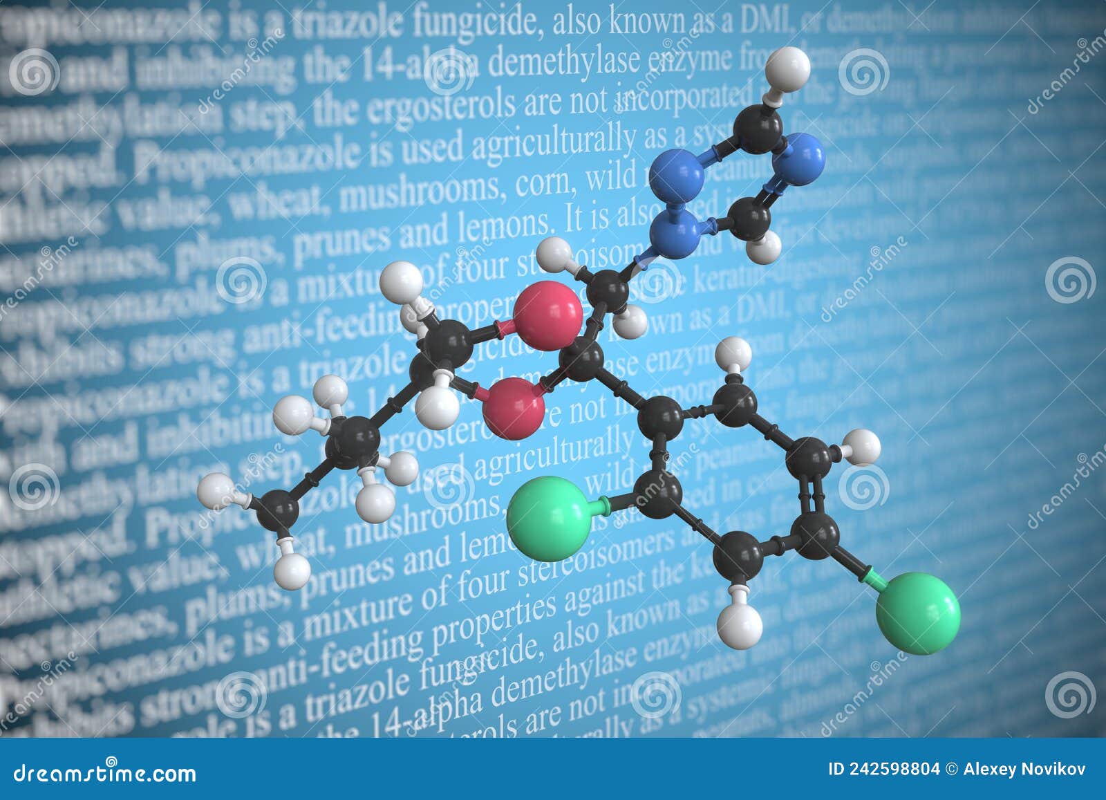Molecular Model of Propiconazole, 3D Rendering Stock Illustration ...
