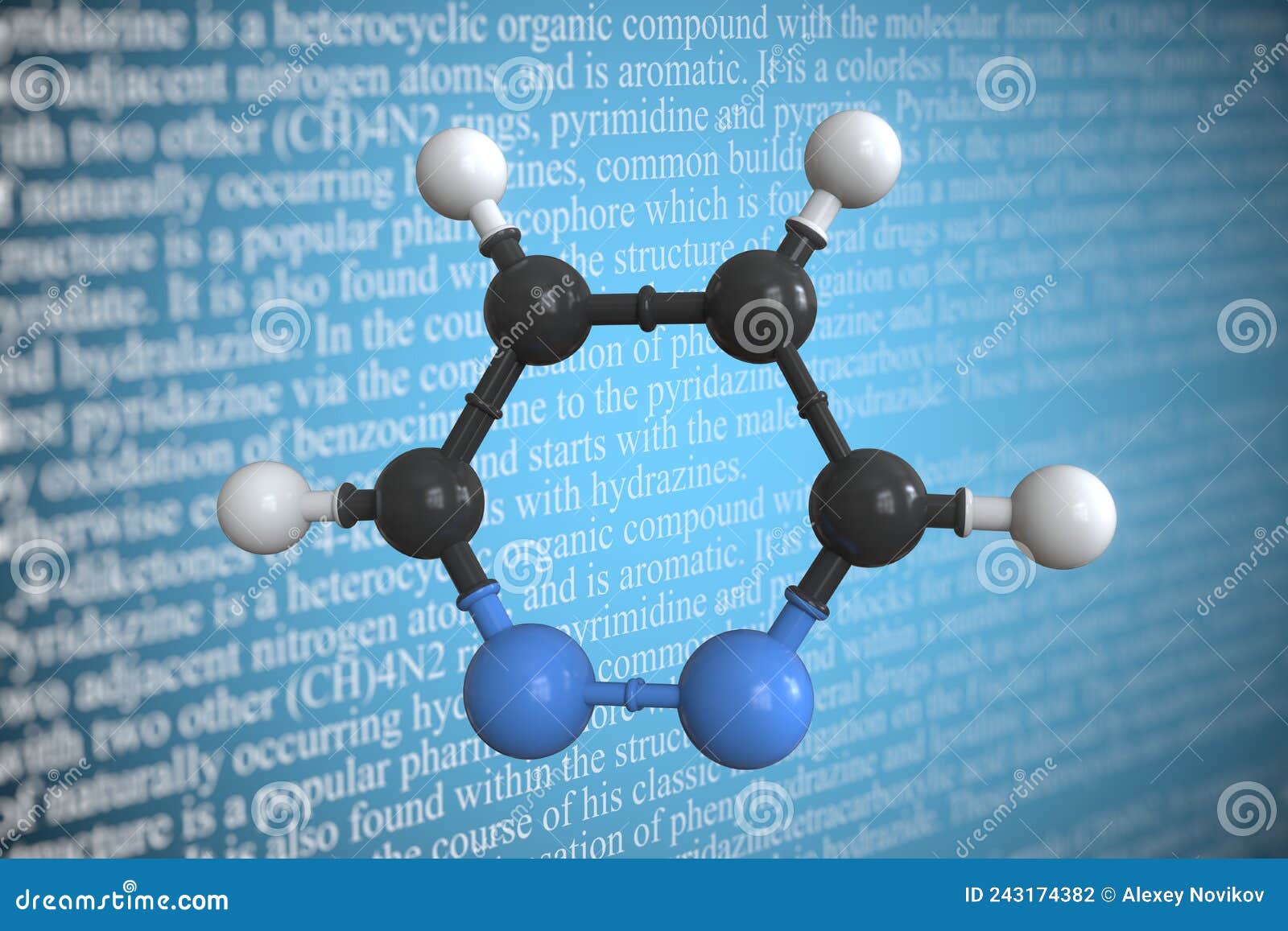 Molecular Model of Pyridazine, 3D Rendering Stock Illustration ...