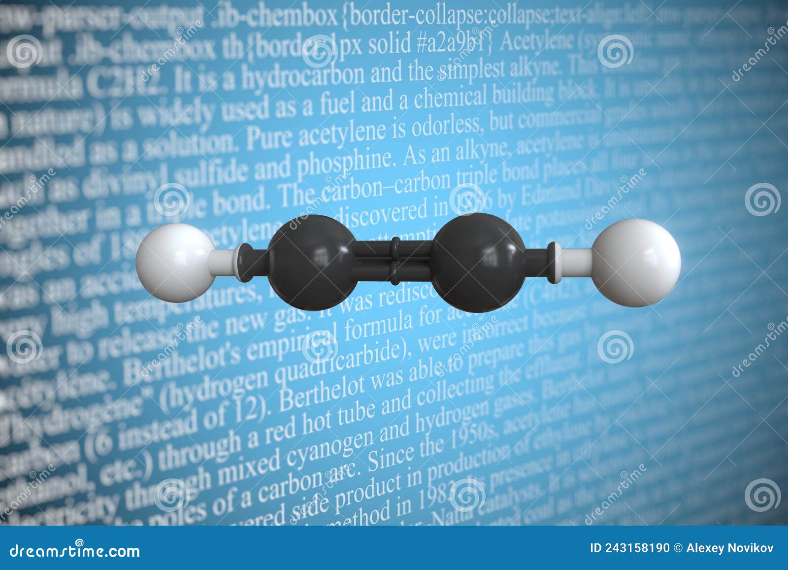 Acetylene Molecular Structure, Ethyne, Ball And Stick 3d Model ...